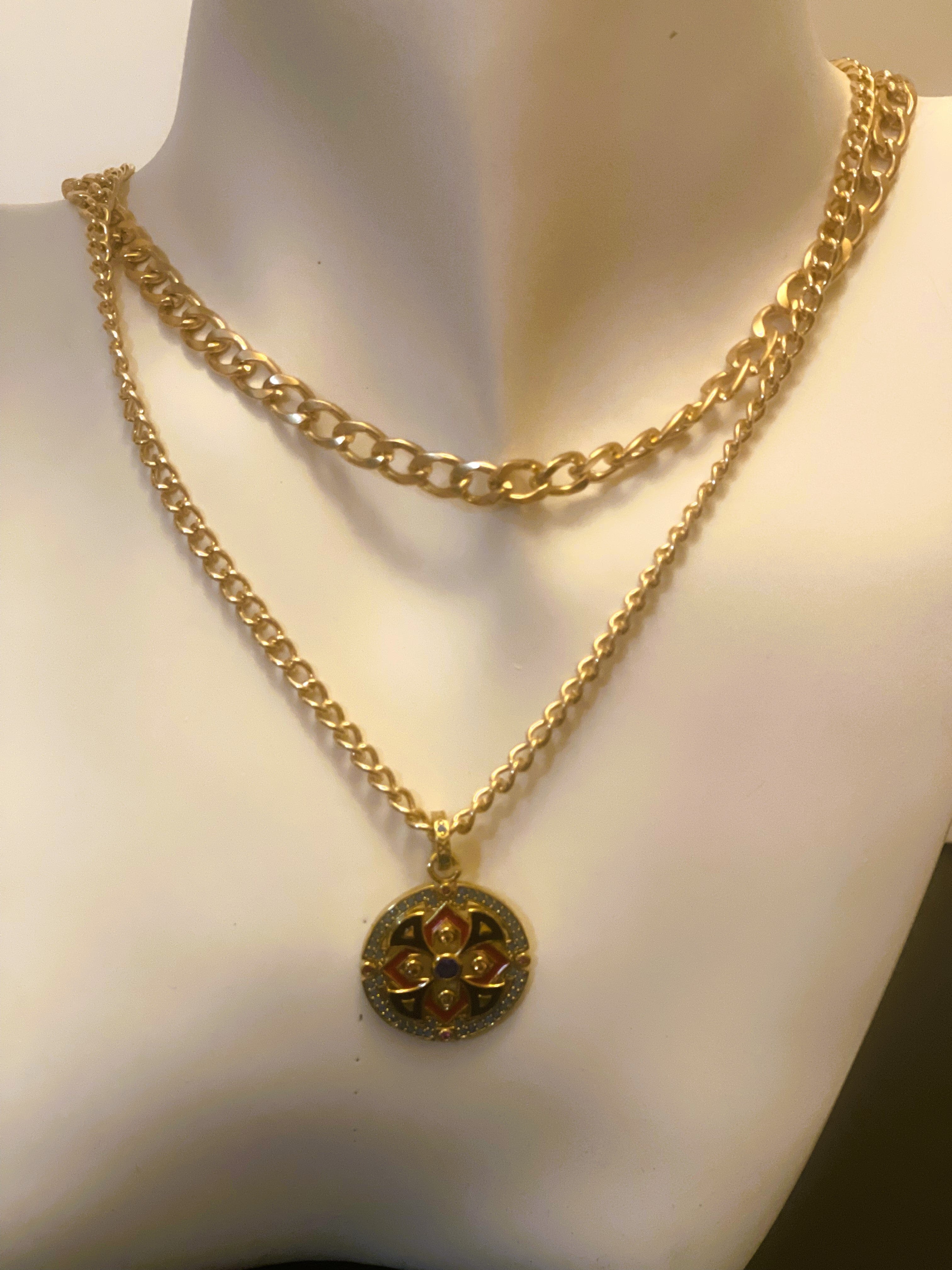 Gold layered necklaces with beautiful multi-colored charm - 16-18" cha